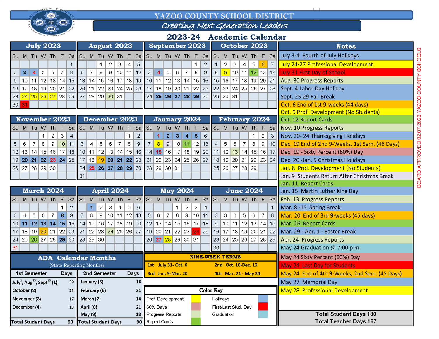 Yazoo County School District / Calendar