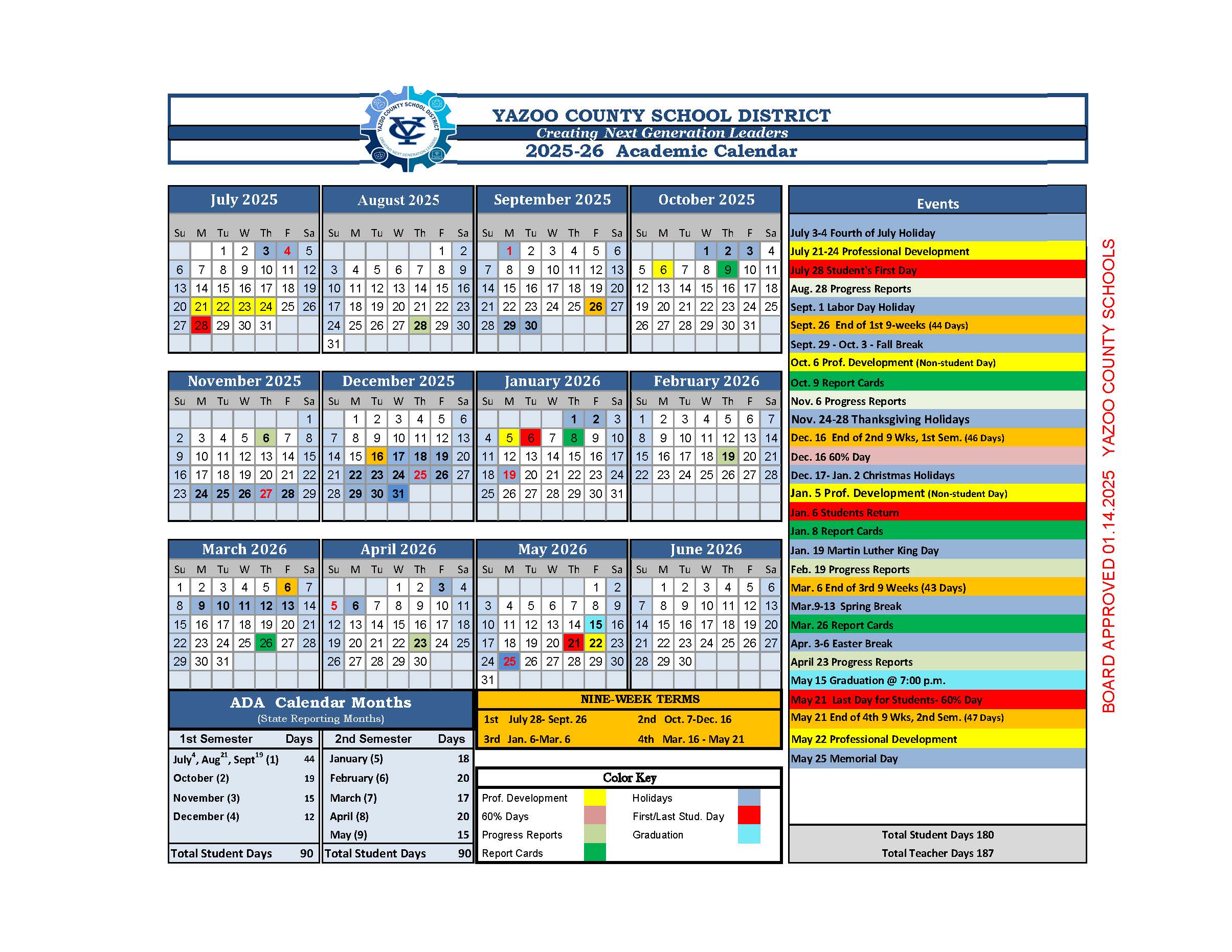 Yazoo County School District / Calendar